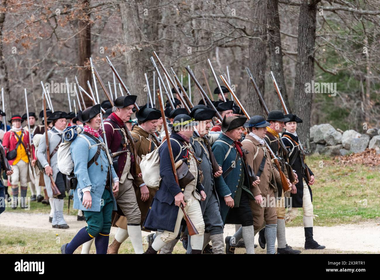 Reenactment of April 19, 1775 battle between British soldiers and ...