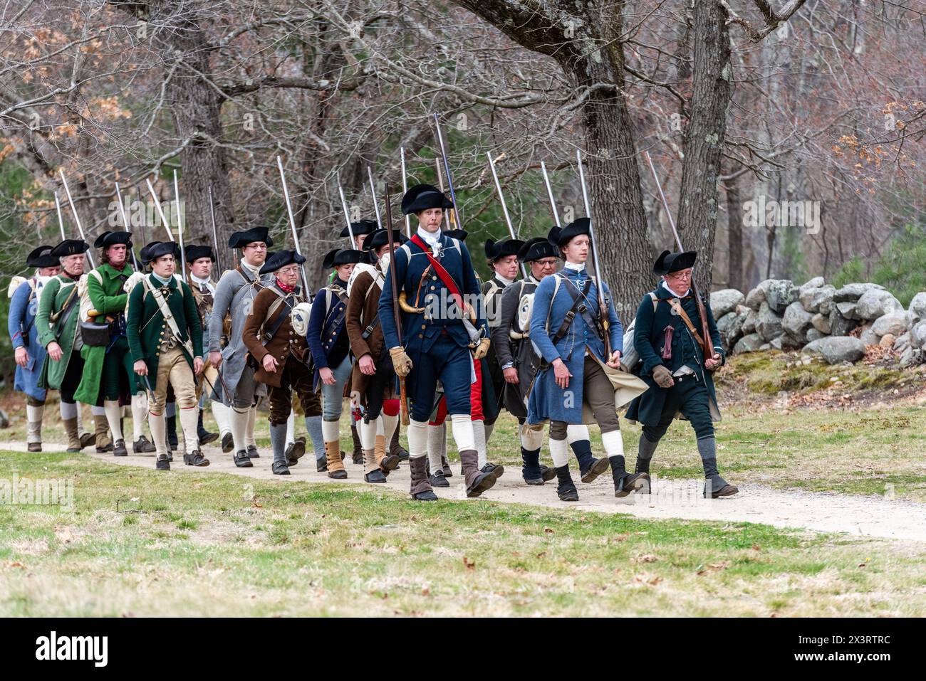Reenactment of April 19, 1775 battle between British soldiers and ...