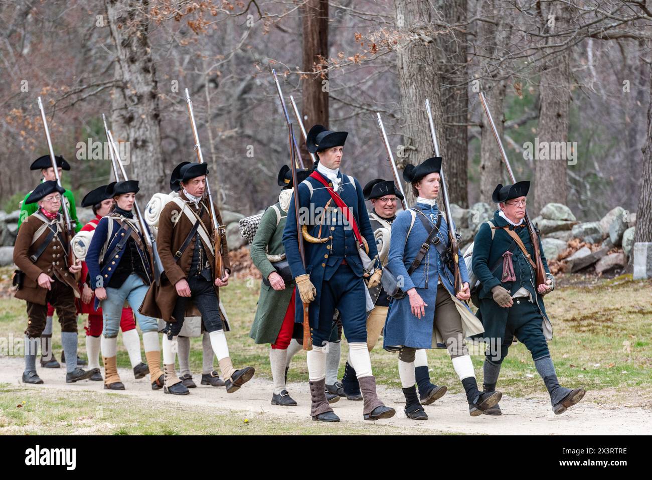 Reenactment of April 19, 1775 battle between British soldiers and ...