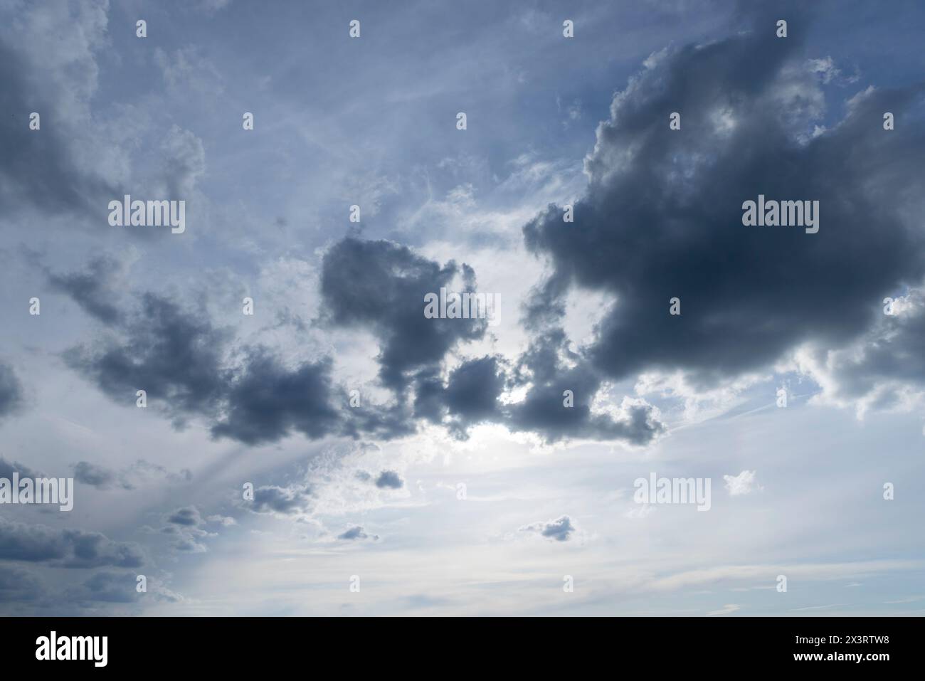 cloudy weather in the summer, the sky in clouds of different shapes and ...