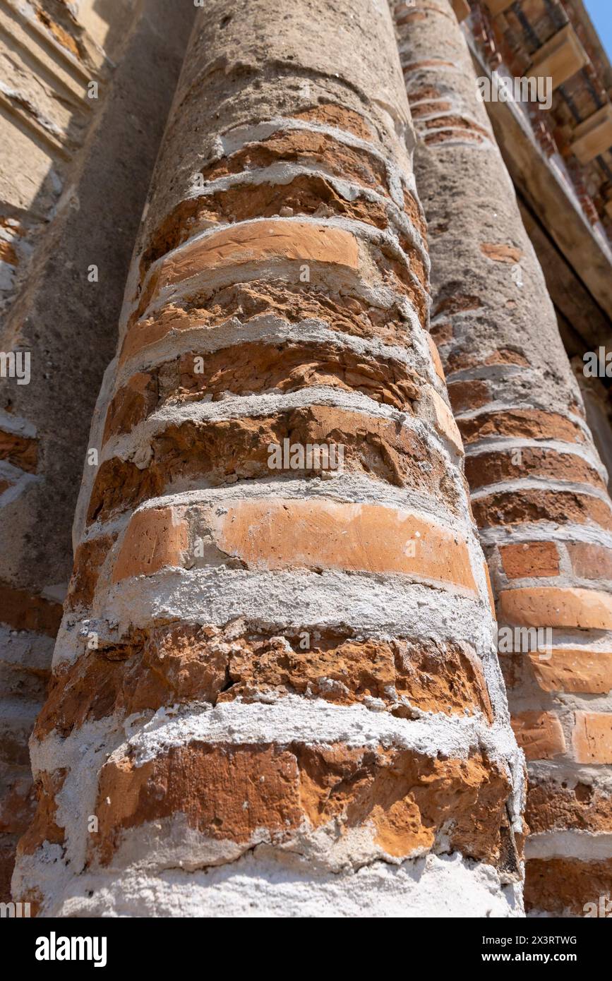 red brick ruins , damaged red bricks from the wall of an ancient ...