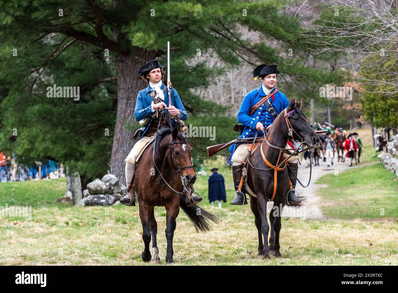 Reenactment of April 19, 1775 battle between British soldiers and ...