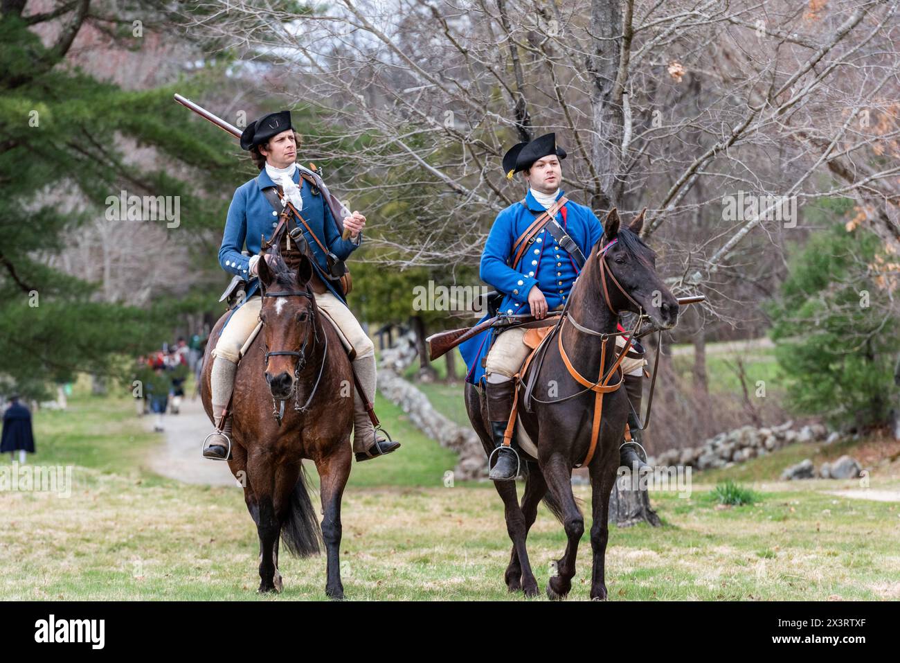 Reenactment of April 19, 1775 battle between British soldiers and ...