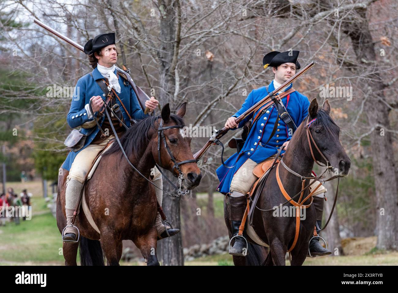 Reenactment of April 19, 1775 battle between British soldiers and ...