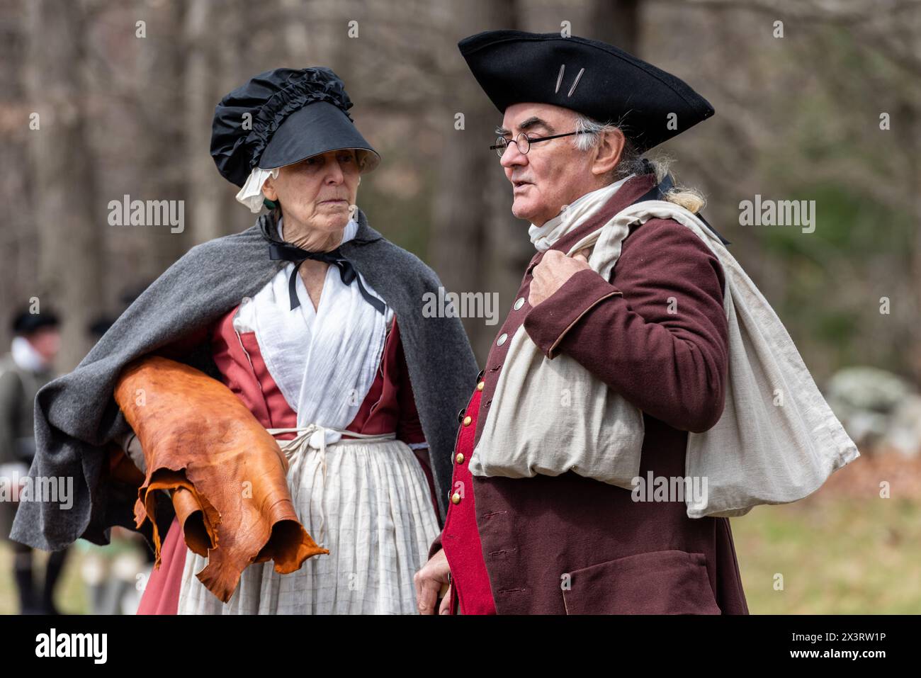 Reenactment of April 19, 1775 battle between British soldiers and ...