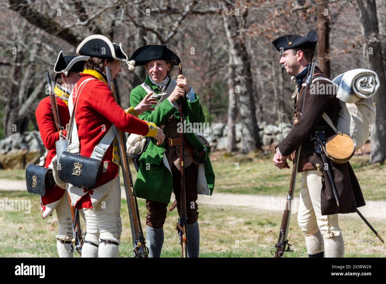 Reenactment of April 19, 1775 battle between British soldiers and ...