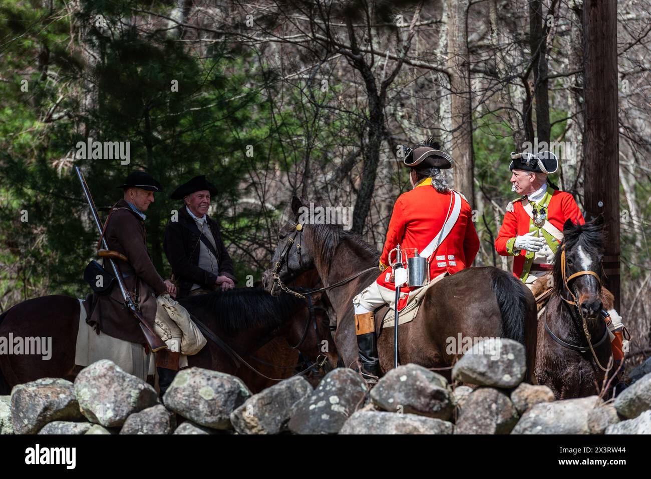 Reenactment of April 19, 1775 battle between British soldiers and ...