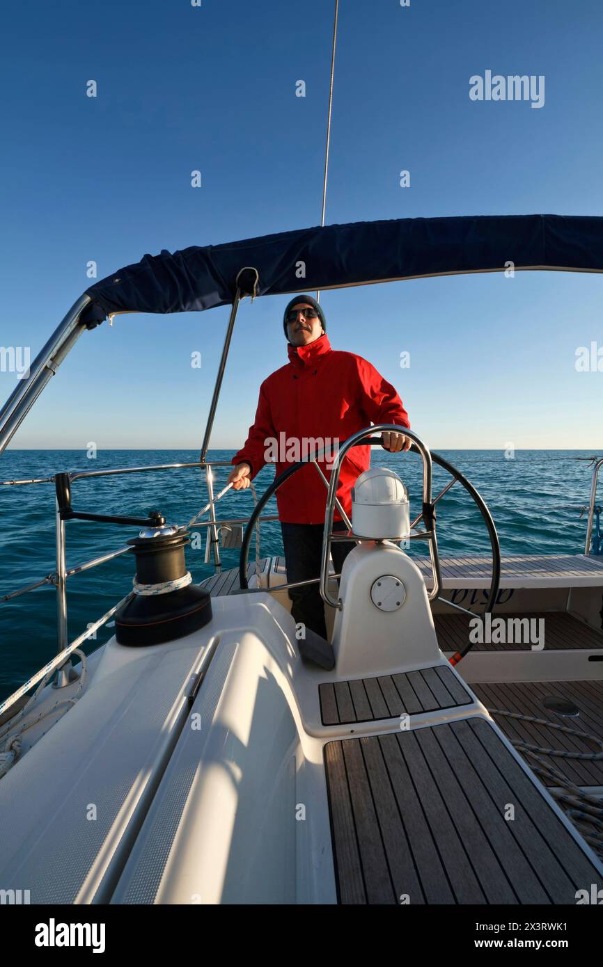 Italy, Sicily, Mediterranean sea, cruising on a sailing boat Stock ...