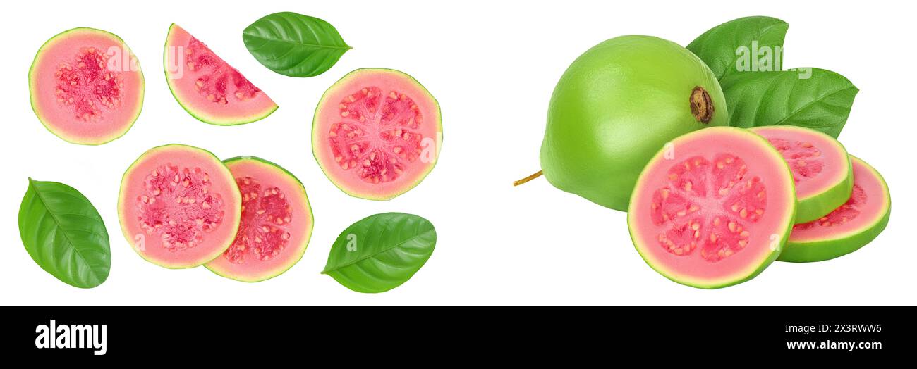 Guava fruit slices isolated on white background with full depth of ...
