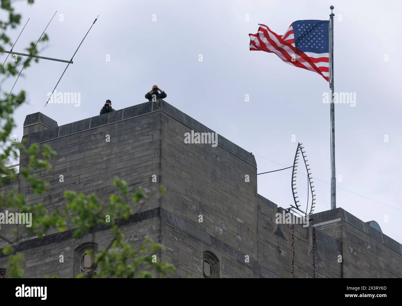 BLOOMINGTON, INDIANA - APRIL 27: Spotters watch from the “sniper’s nest ...
