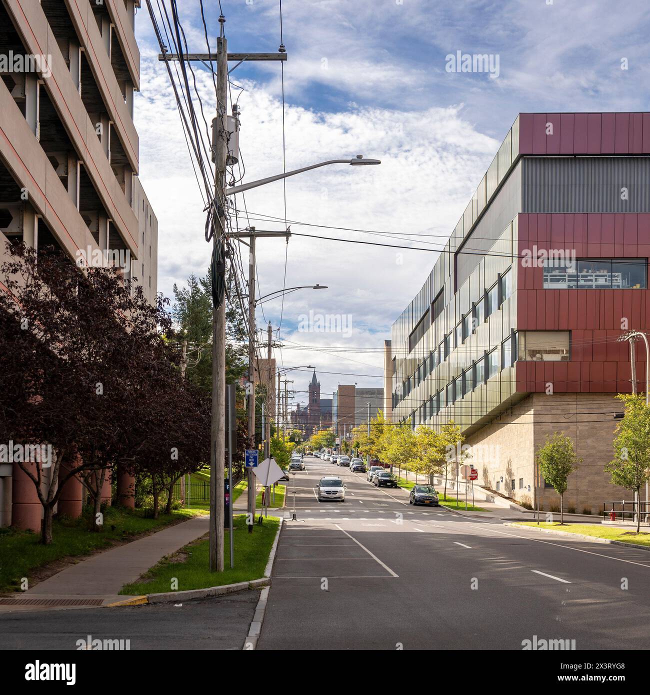 Looking up Irving Avenue towards Syracuse University, your gaze is ...