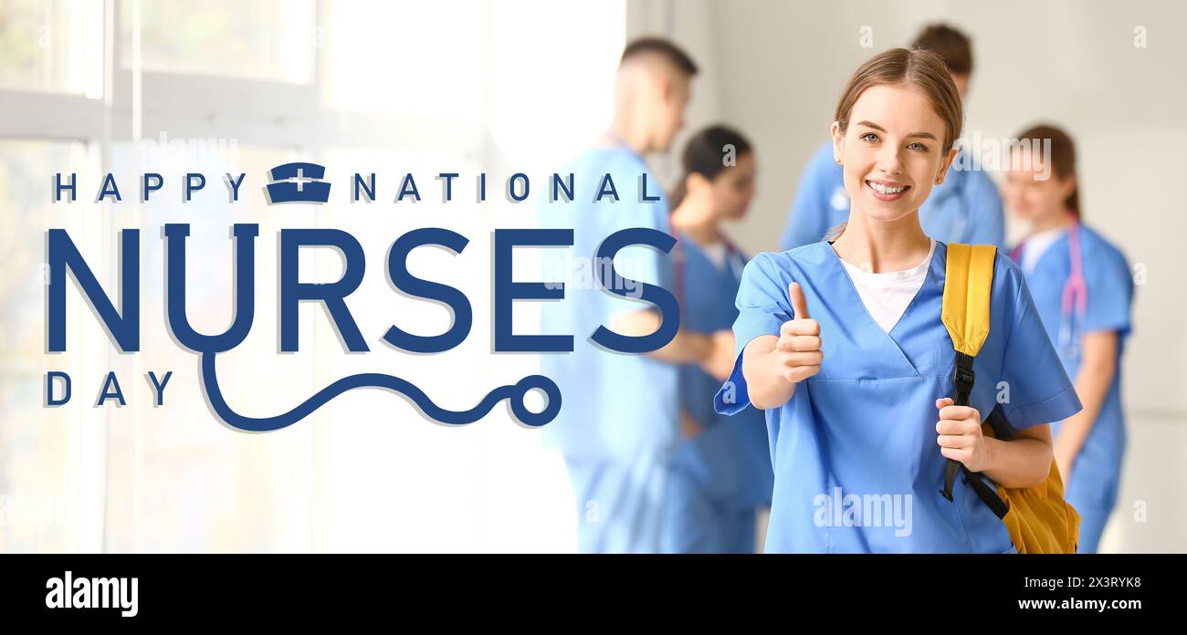 Festive banner for National Nurses Day with female medical student ...