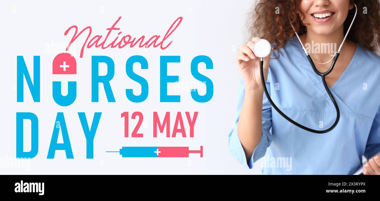 Festive banner for National Nurses Day with female medical assistant ...