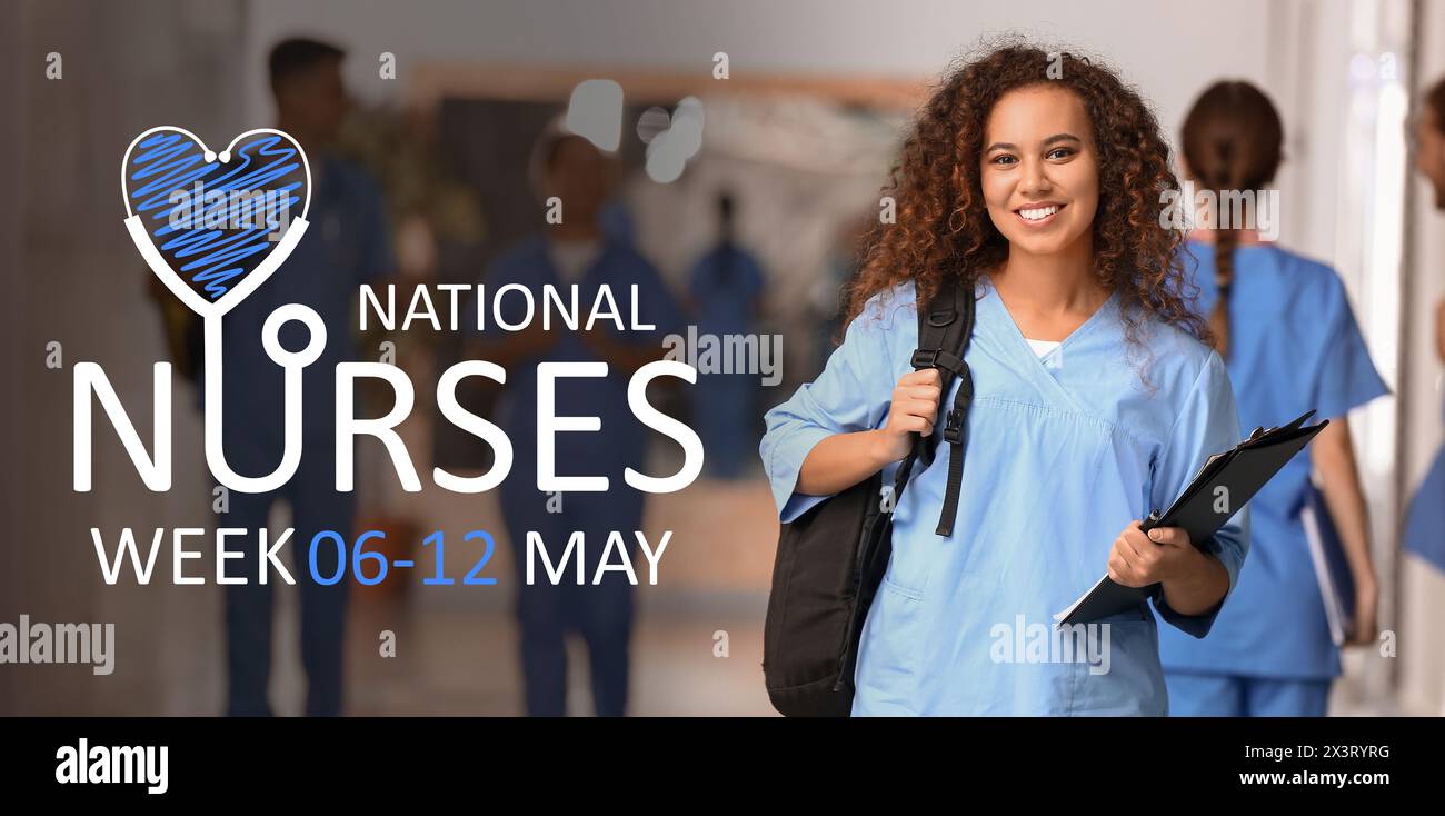Festive banner for National Nurses Day with female medical student ...