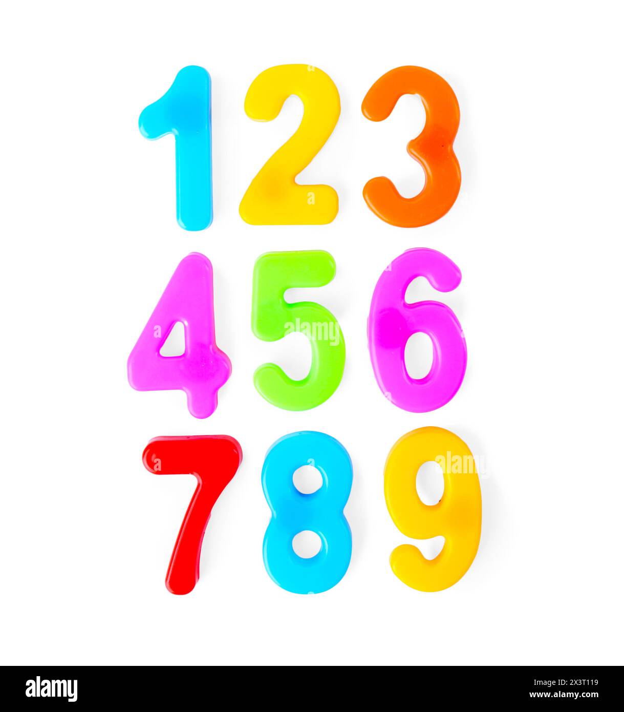 Colorful numbers on white background, top view Stock Photo - Alamy