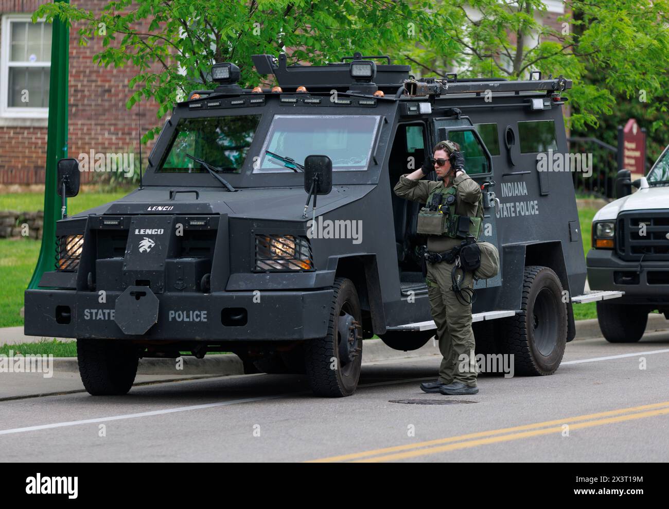 BLOOMINGTON, INDIANA - APRIL 27: Police brought an armored personnel ...