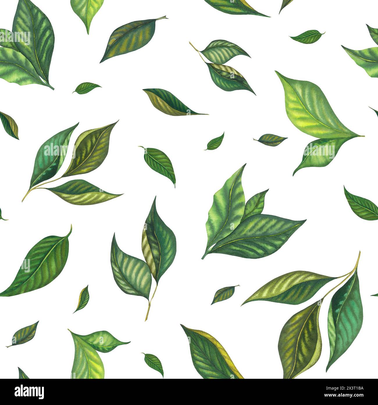 Watercolor seamless green leaves pattern with lemons and lime leave ...