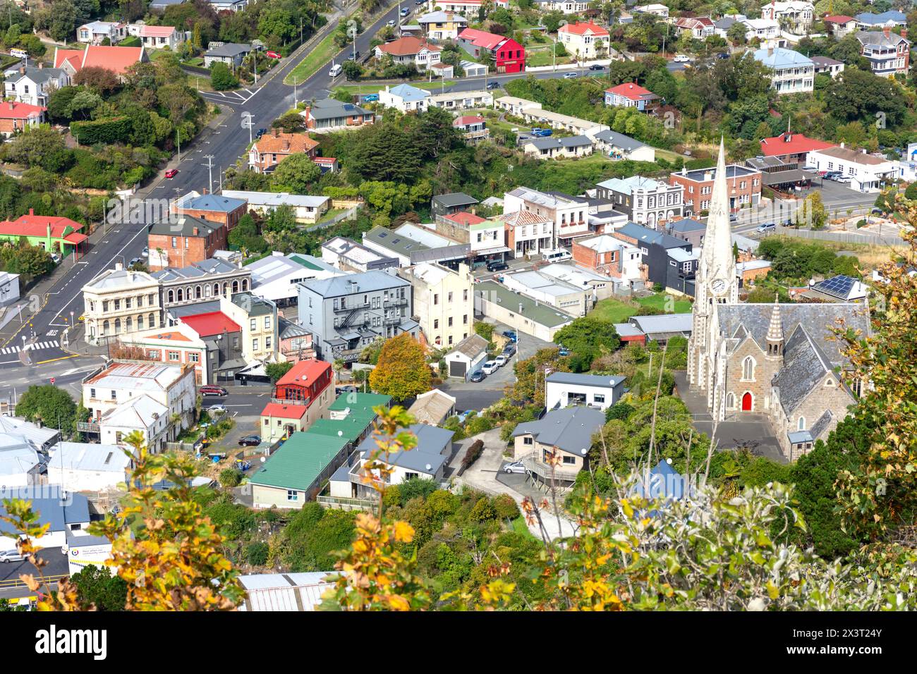 View of town centre from Centenary Lookout, Port Chalmers, Dunedin ...
