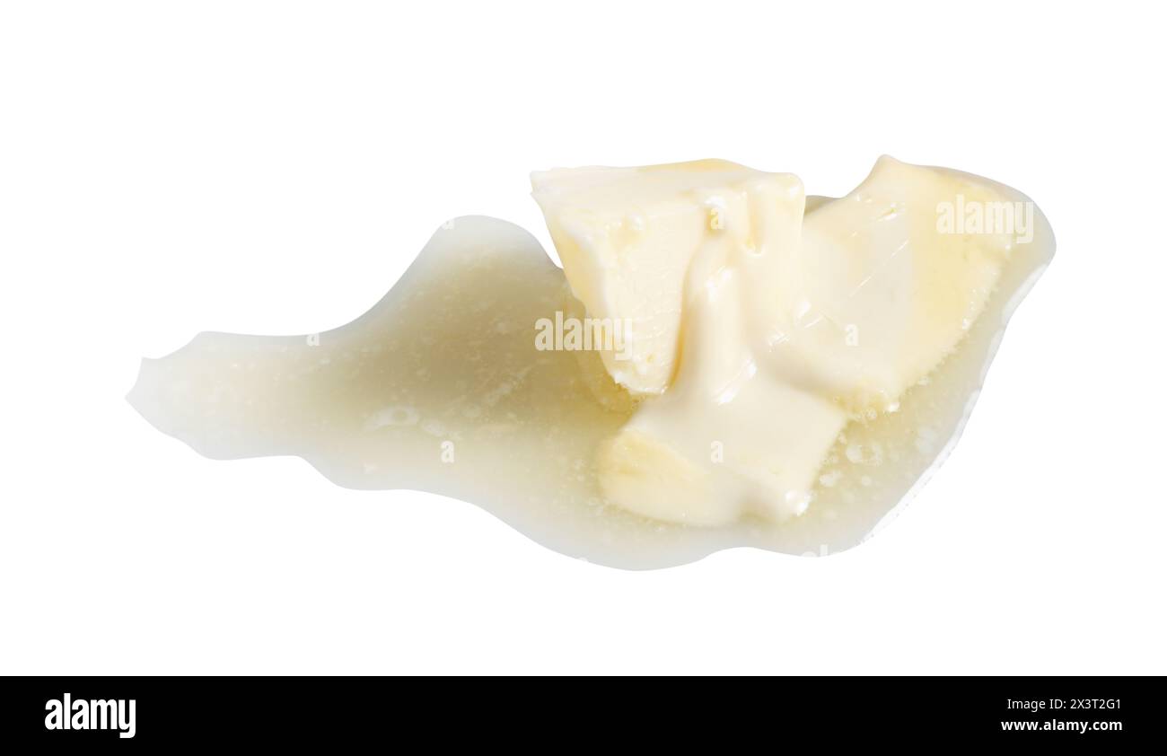 Piece of melting butter on white background Stock Photo - Alamy