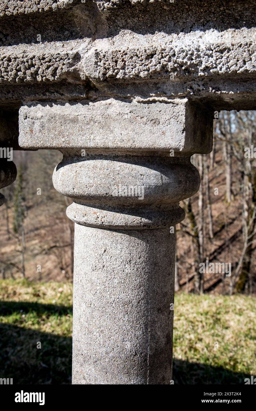 Concrete columns, marble fencing. Architecture and landscaping. Garden ...