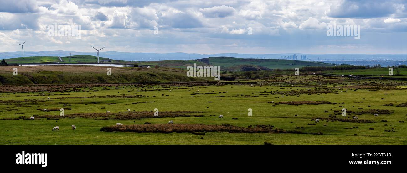 Panoramic image of greater Manchester countryside with green fields ...