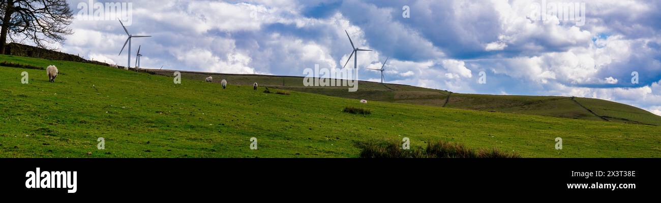 Panoramic image of greater Manchester countryside with green fields ...