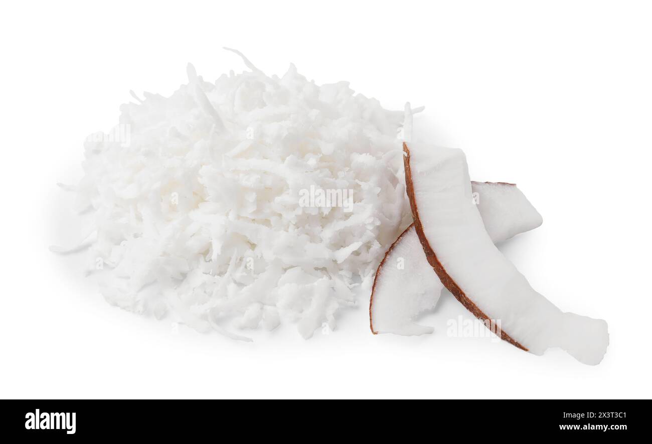Pile of coconut flakes isolated on white Stock Photo - Alamy