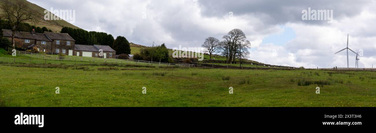 Panoramic image of greater Manchester countryside with green fields ...