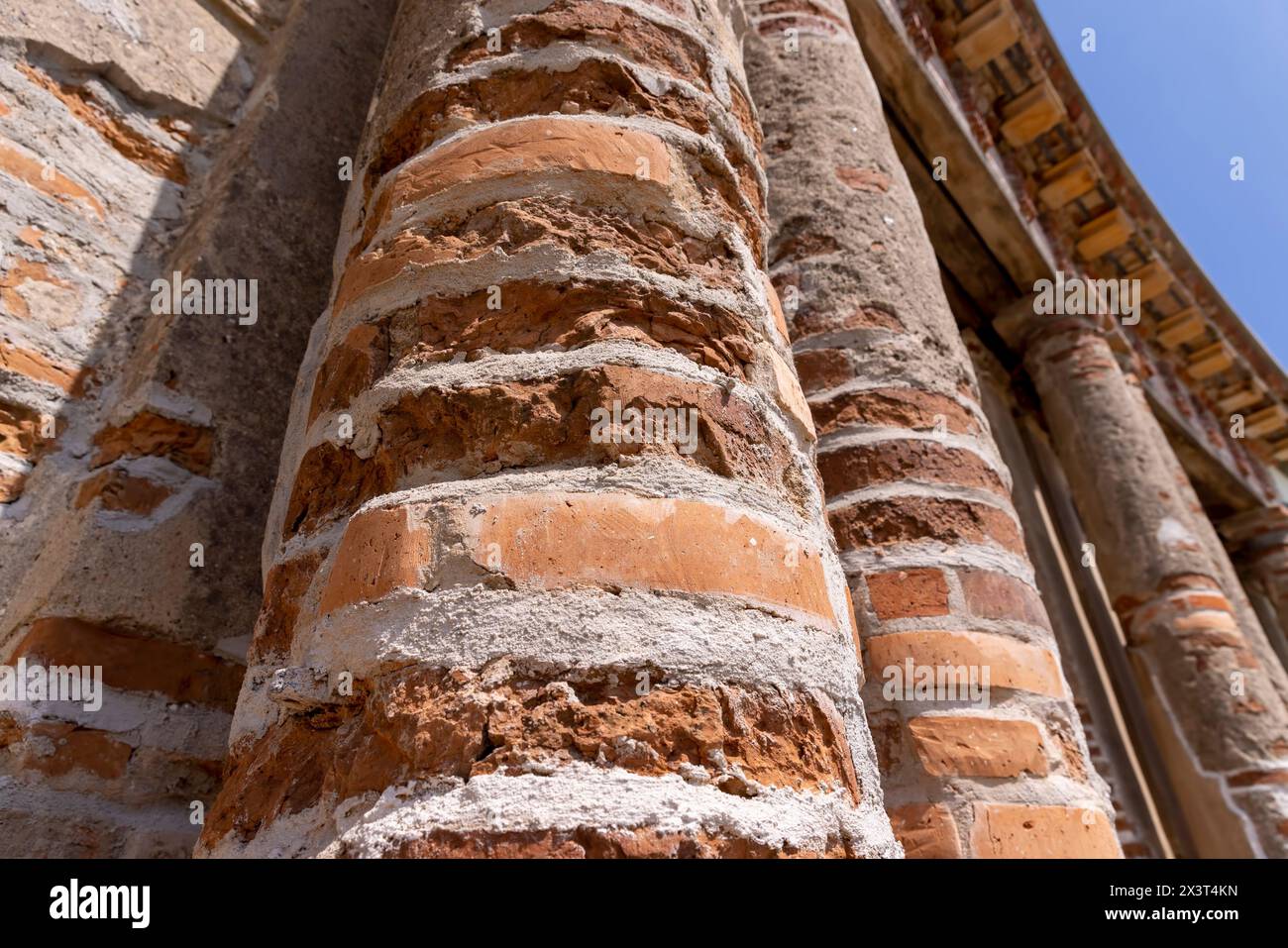 red brick ruins , damaged red bricks from the wall of an ancient ...