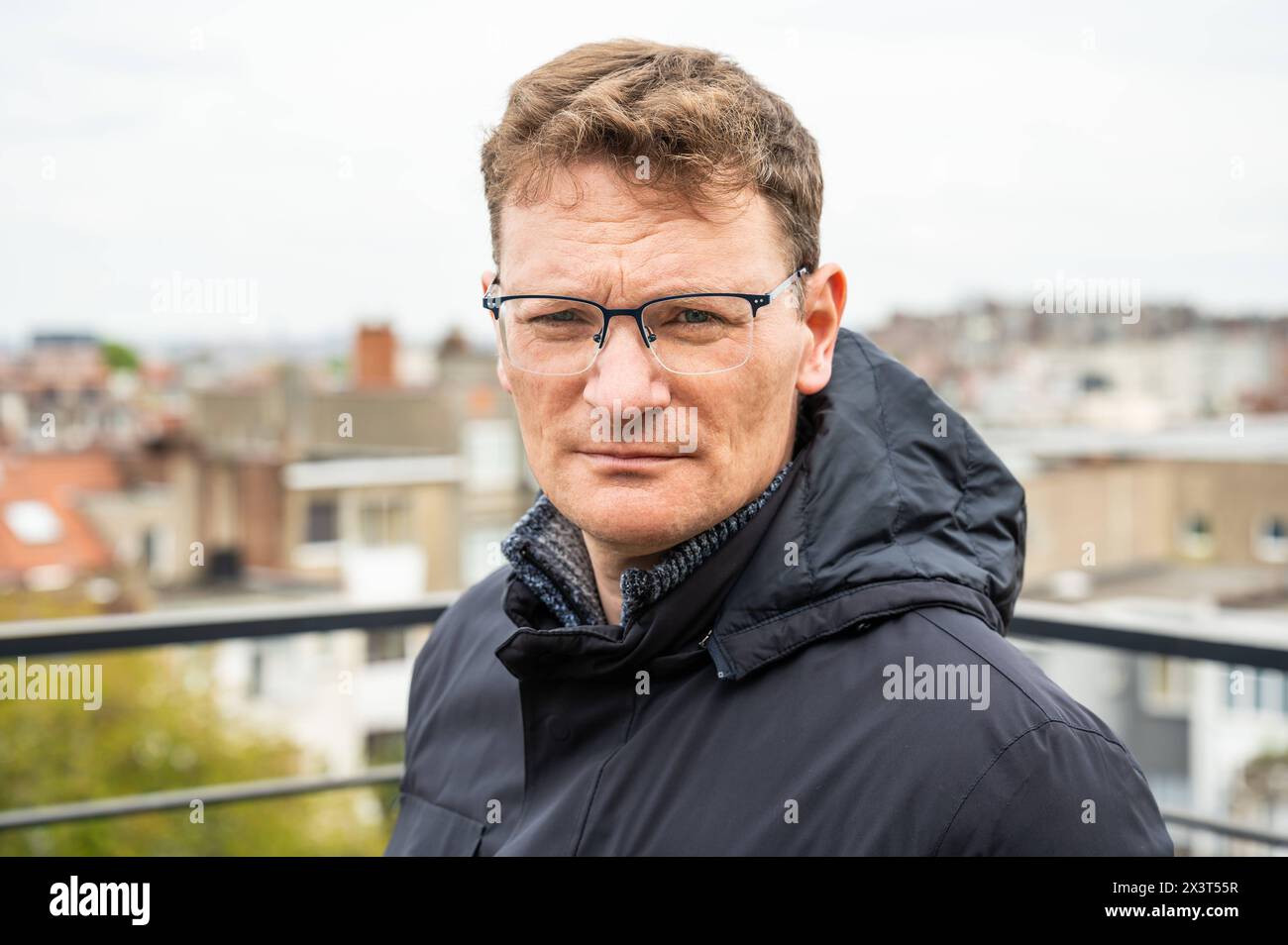 Close up portrait of a 45 yo white man looking serious, Brussels ...