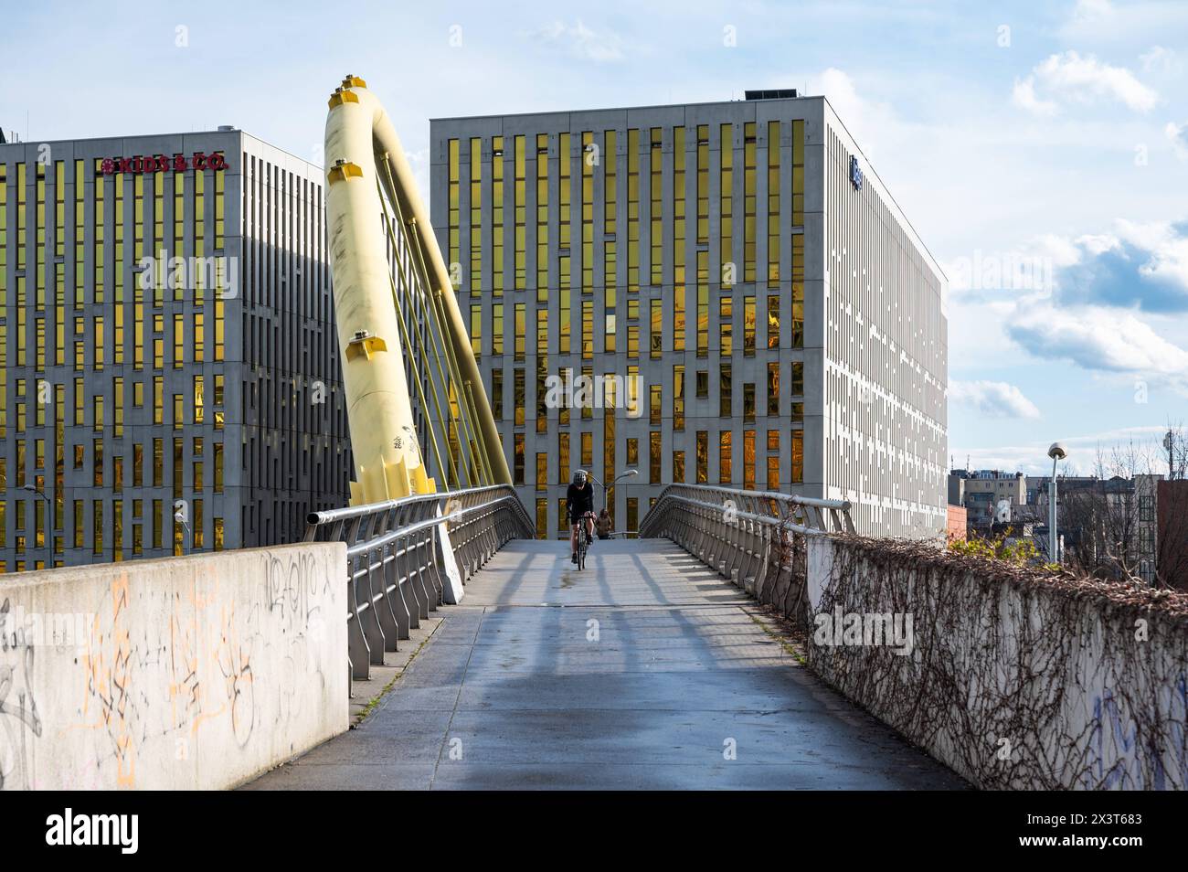 Katowice, Silesian, Poland, March 24, 2024 - Pedestrian bridge and ...