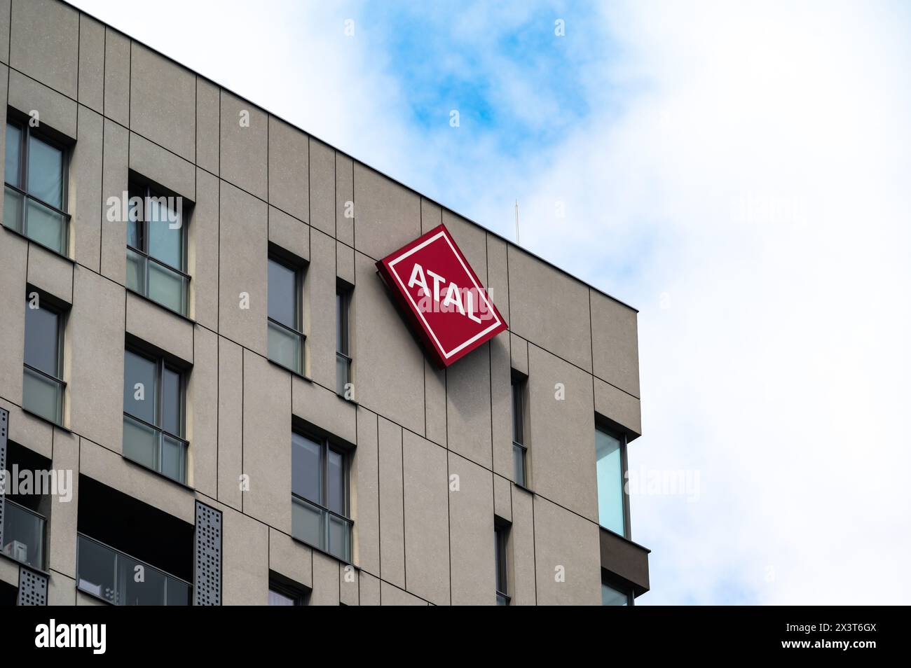 Katowice, Silesian, Poland, March 24, 2024 - Sign and logo of the Atal ...