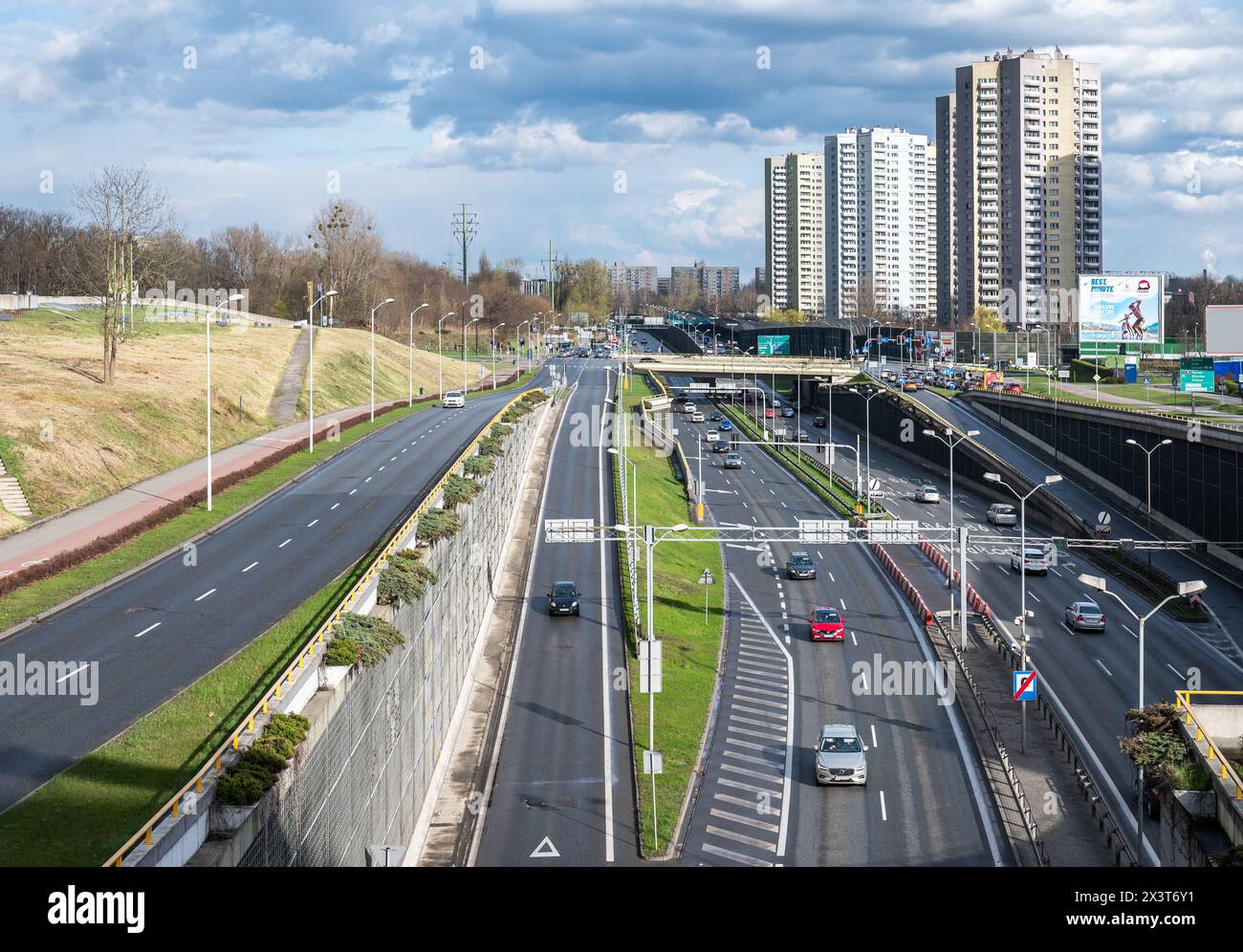 Katowice, Silesian, Poland, March 24, 2024 - Bridge view over the ...