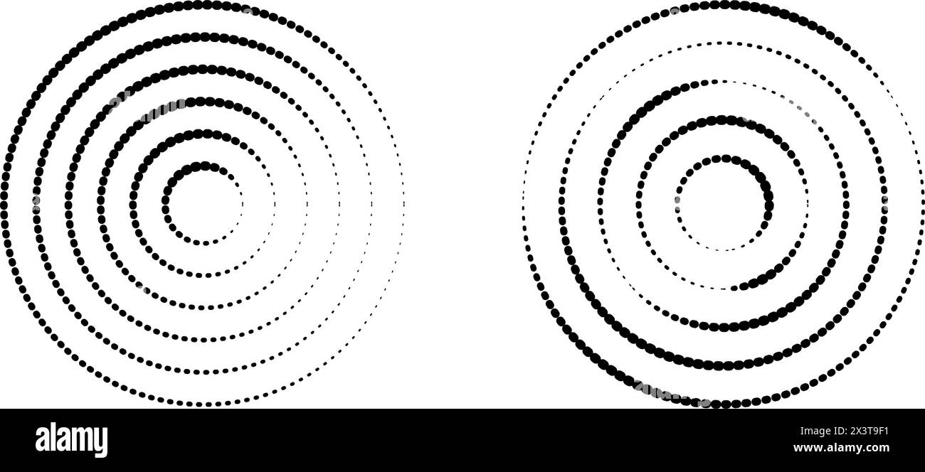 Set of circular ripple icons. Concentric circles with broken lines ...
