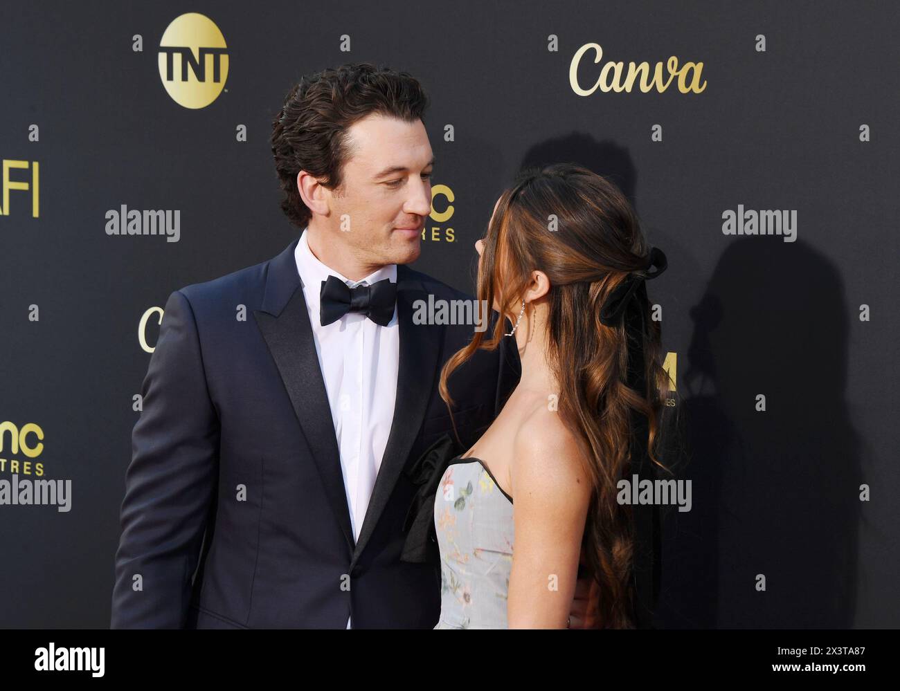 HOLLYWOOD, CALIFORNIA - APRIL 27: (L-R) Miles Teller and Keleigh Sperry ...