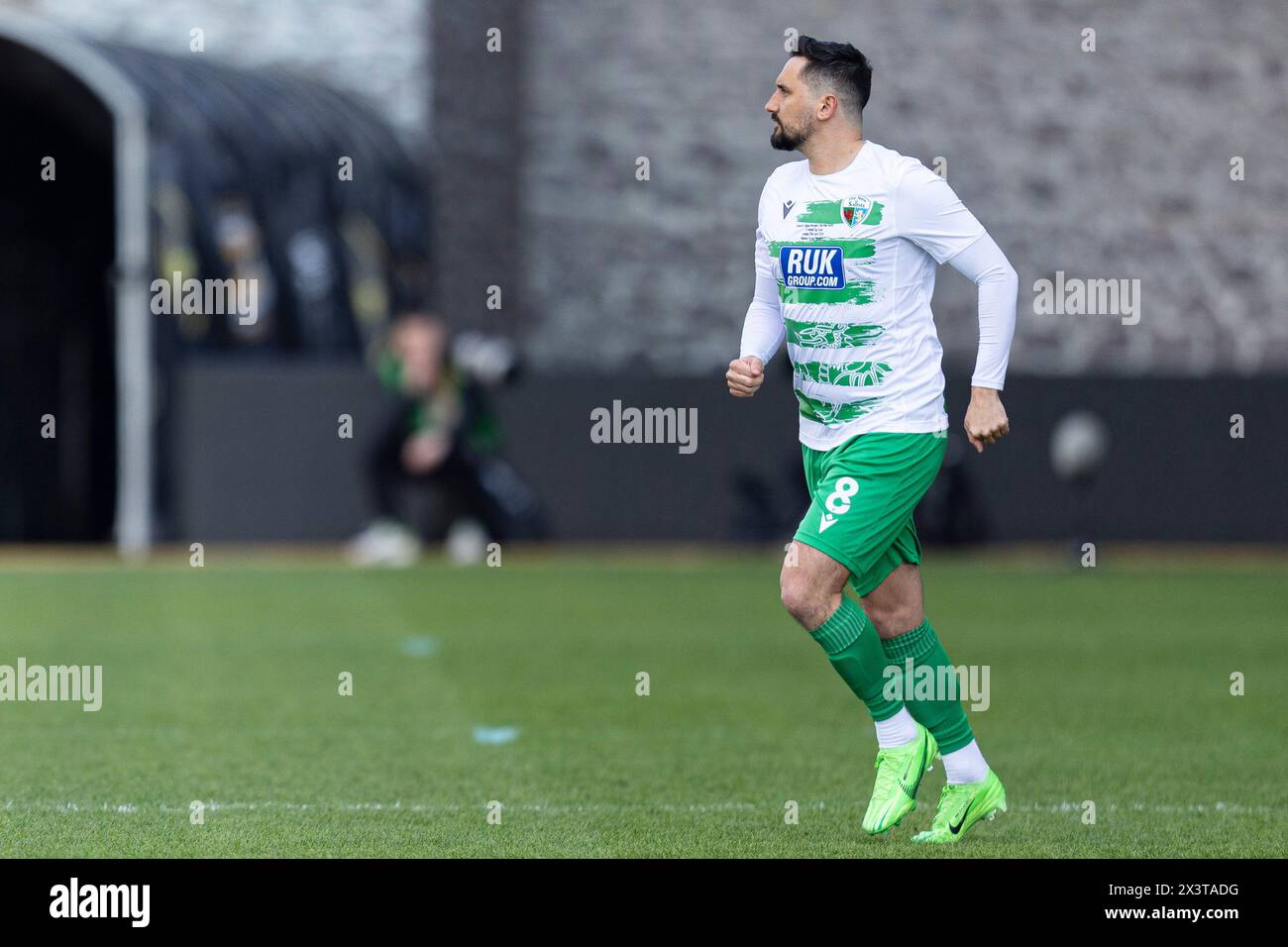 Newport, UK. 28th Apr, 2024. Ryan Brobbel of TNS in action. Connahs ...