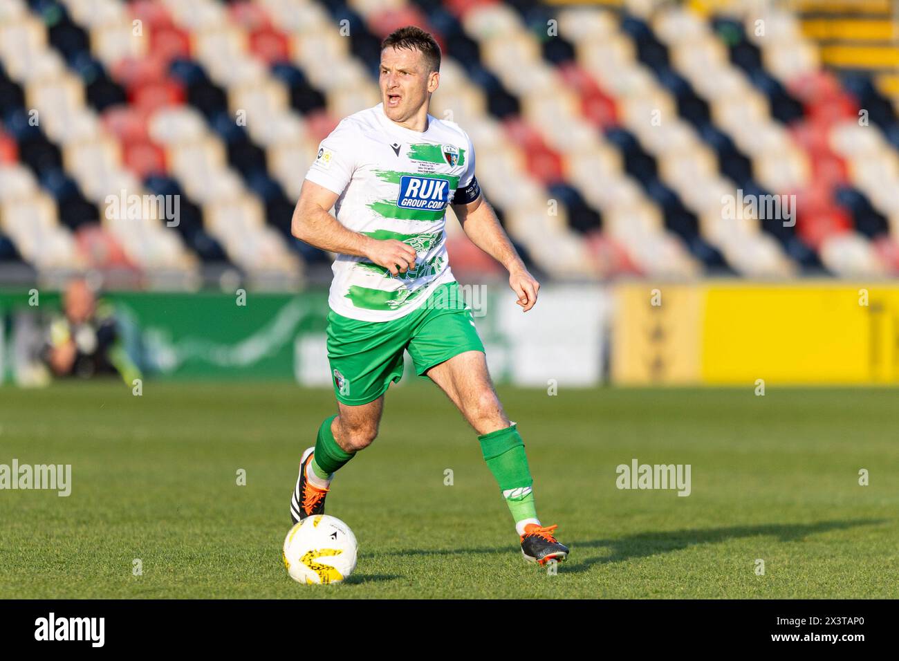 Newport, UK. 28th Apr, 2024. Chris Marriott of TNS in action. Connahs ...