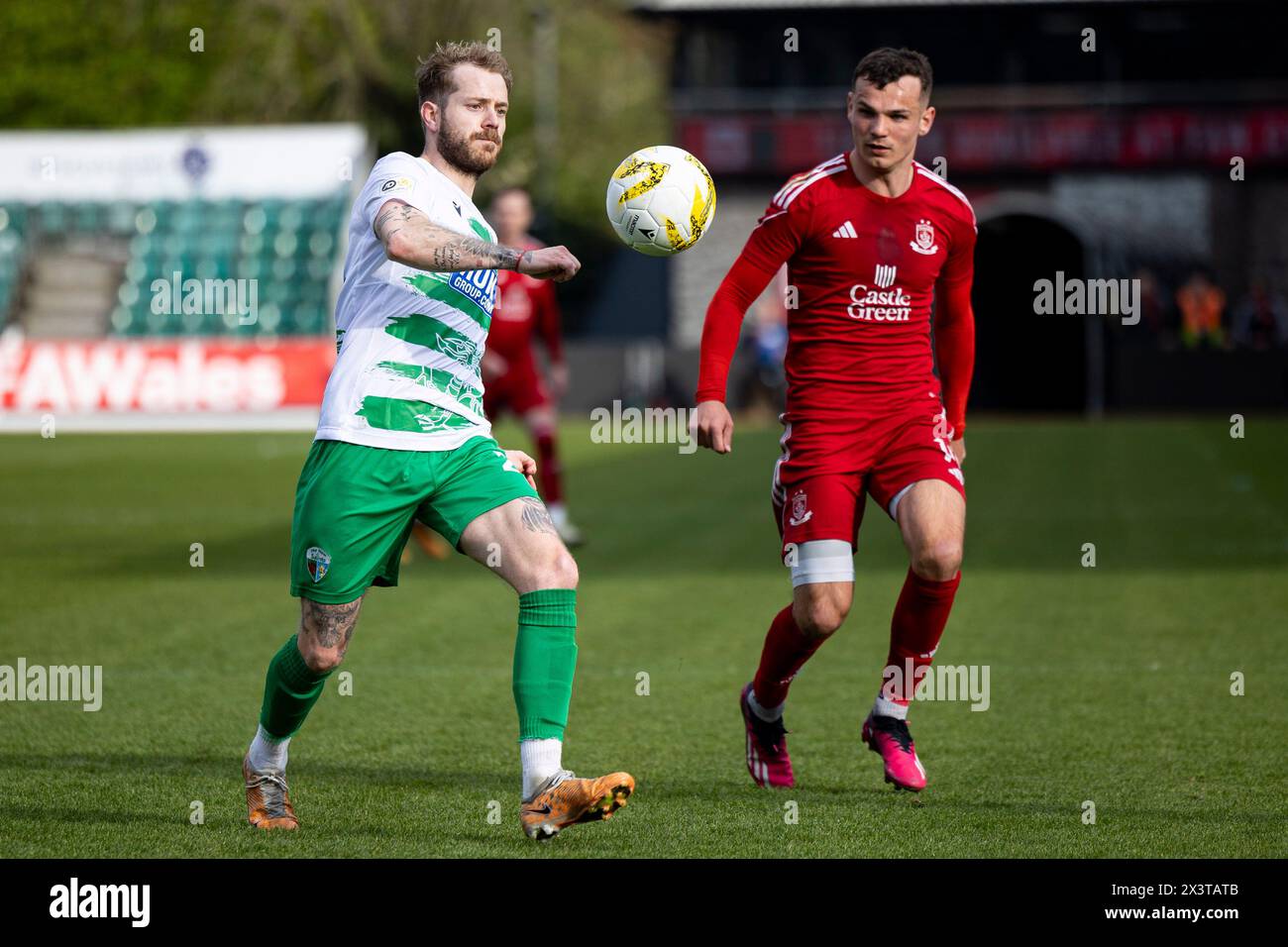 Newport, UK. 28th Apr, 2024. Ash Baker of TNS in action against Jordan ...