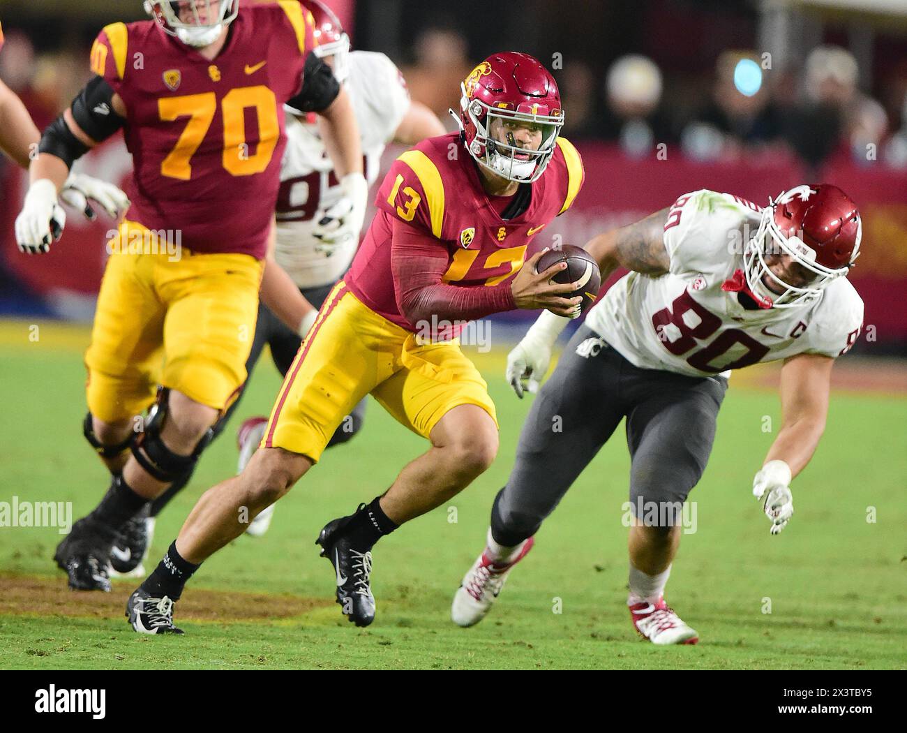 (FILE PHOTOS) former USC Trojans quarterback (13) Caleb Williams who is ...