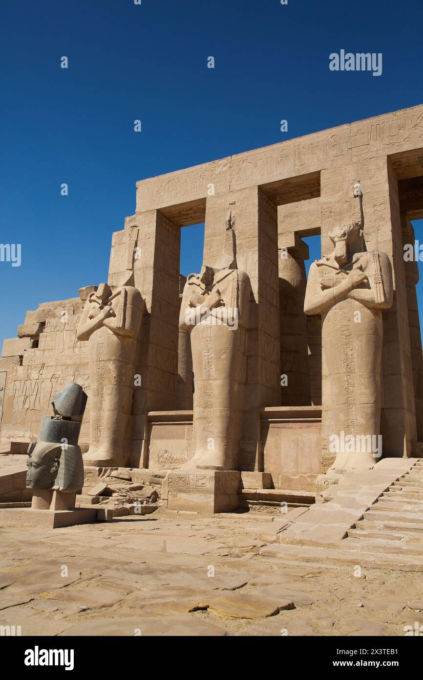 Granite Head of Ramesses II in front of Osiris Statues, Ramesseum ...
