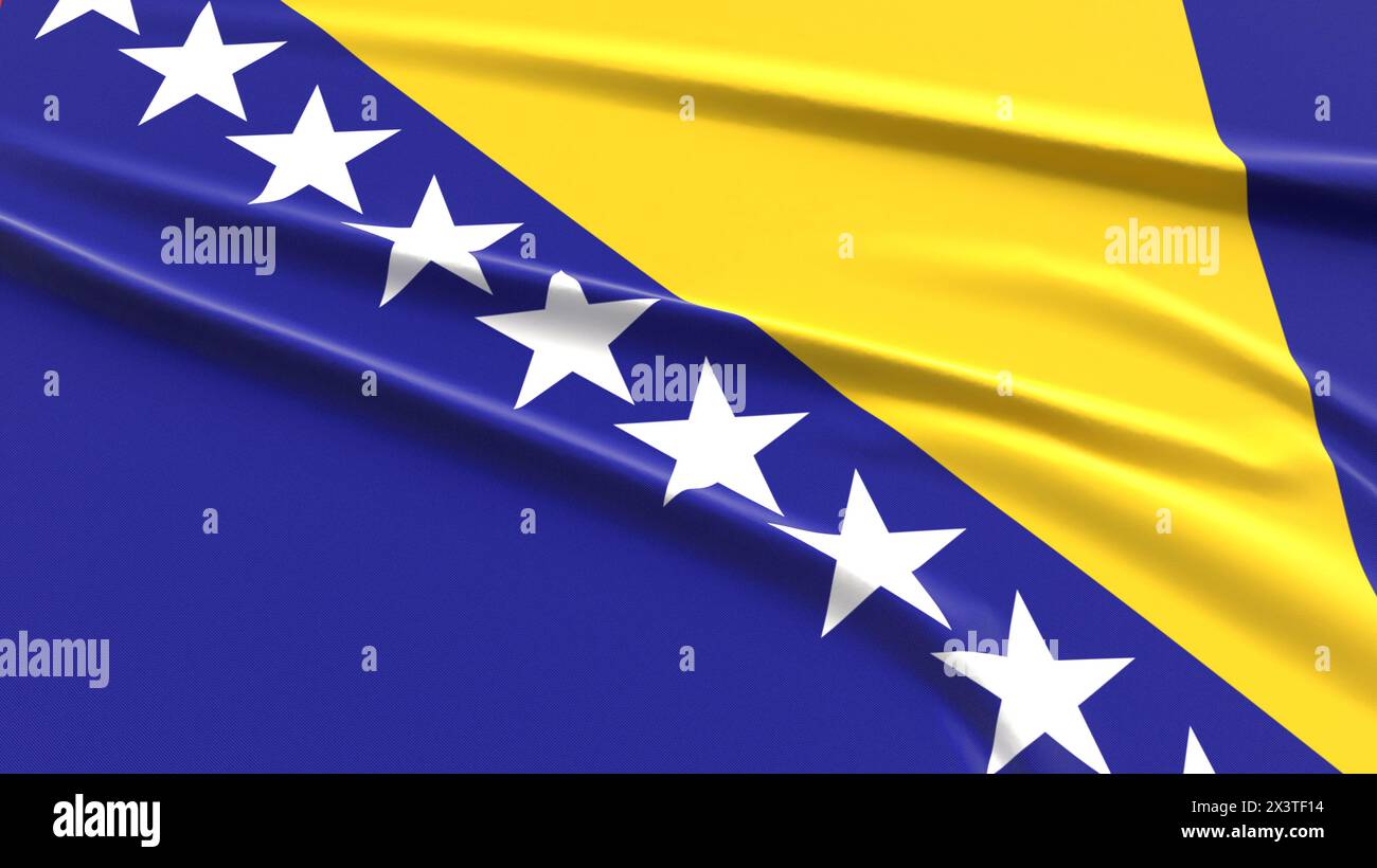 Bosnia Flag. Fabric textured Bosnian Flag. 3D Render Illustration Stock ...