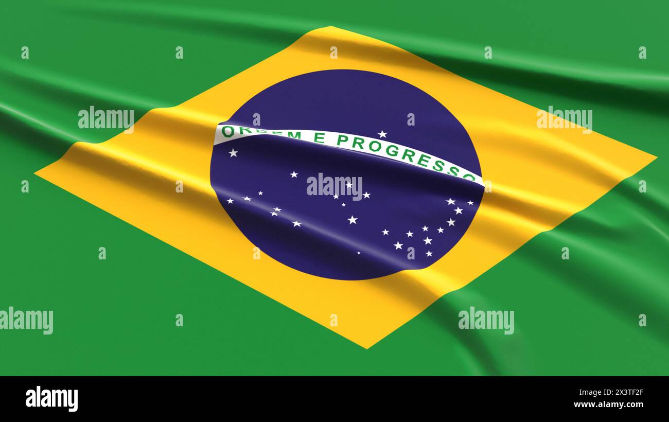 Brazil Flag. Fabric textured Brazilian Flag. 3D Render Illustration ...
