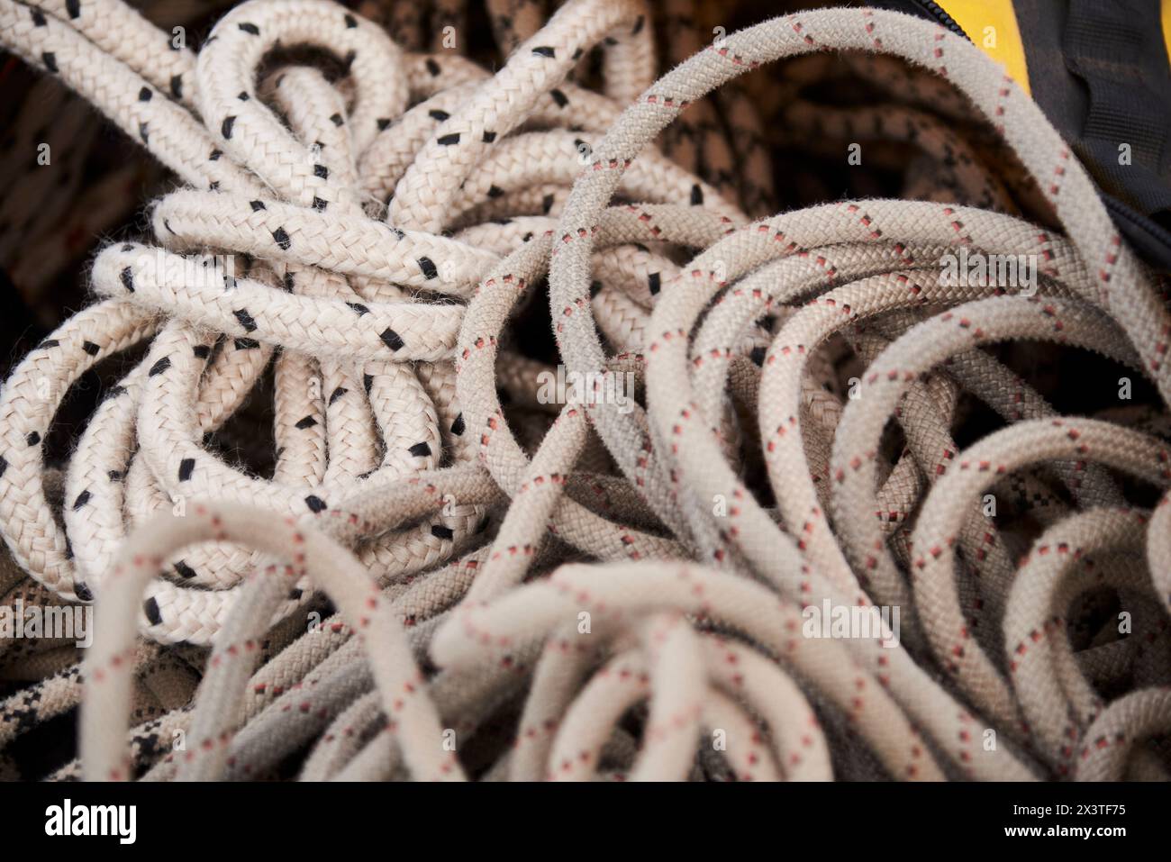 Equipment texture: white ropes tied filling the frame Stock Photo - Alamy