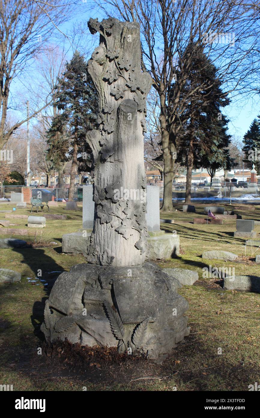 Tree cemetery headstone with maple leaves with the year 1888 engraved ...