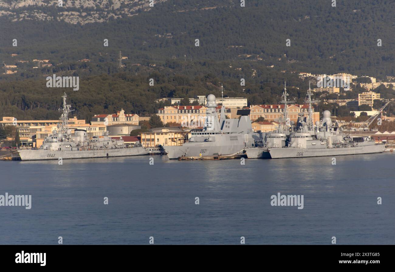 French frigates in port at Toulon naval base Stock Photo - Alamy