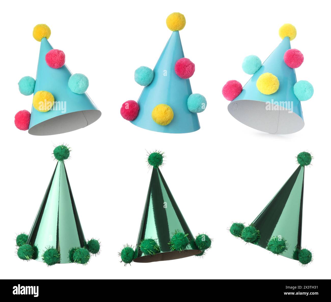 Colorful party hats isolated on white, set Stock Photo - Alamy