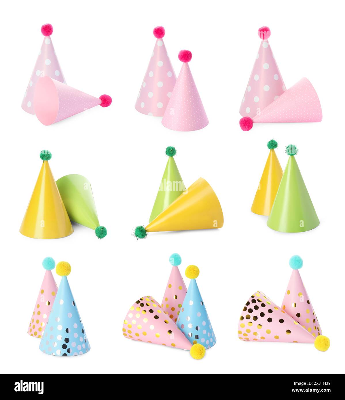 Colorful party hats isolated on white, set Stock Photo - Alamy