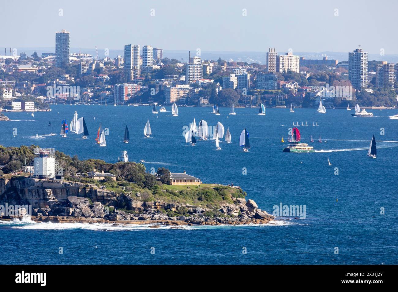 Sailing yachts boats on Sydney Harbour, view from north Head across ...