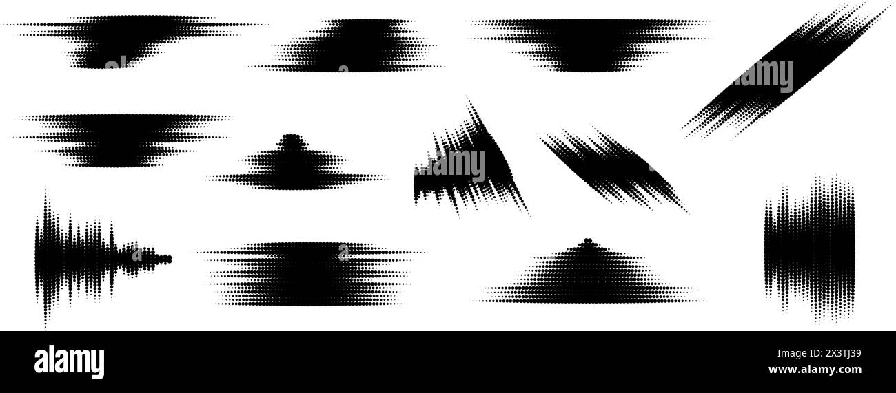 Halftone glitch element set. Dotted textured geometric form collection ...