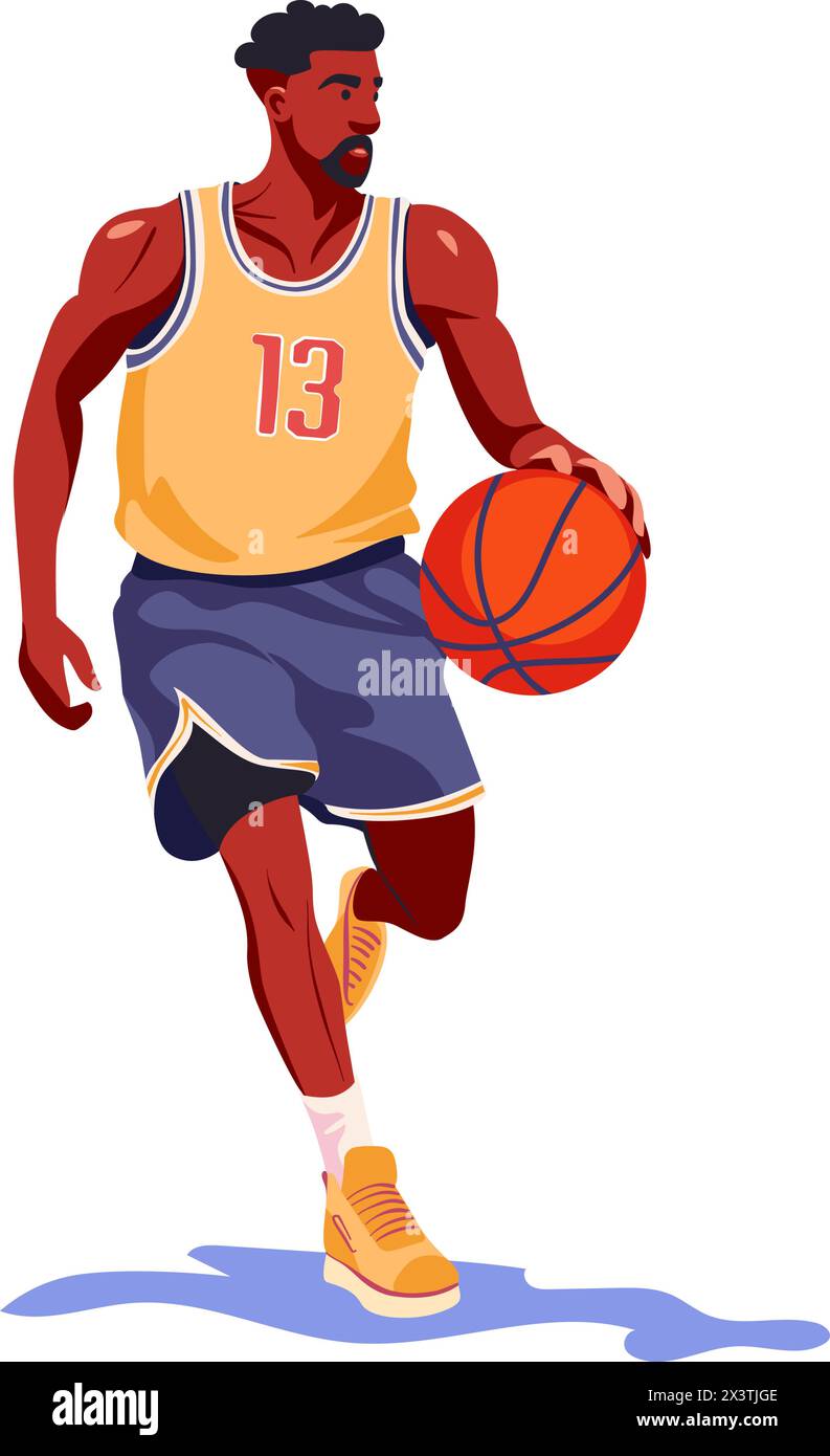 Male basketball pro player in mid-dribble Fitness concept. Flat vector ...